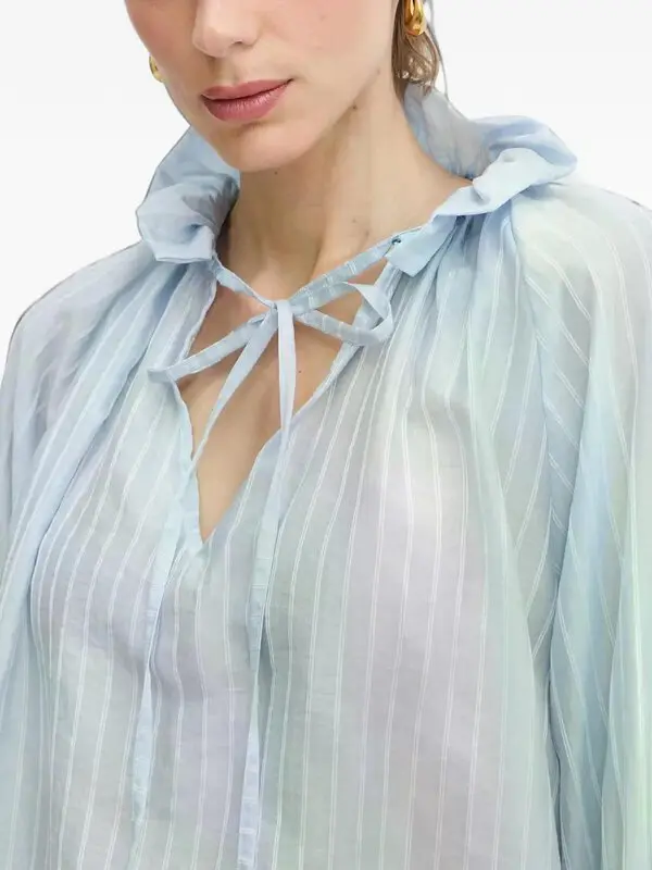 HAVEONE Stripe-pattern Lace-trim Blouse