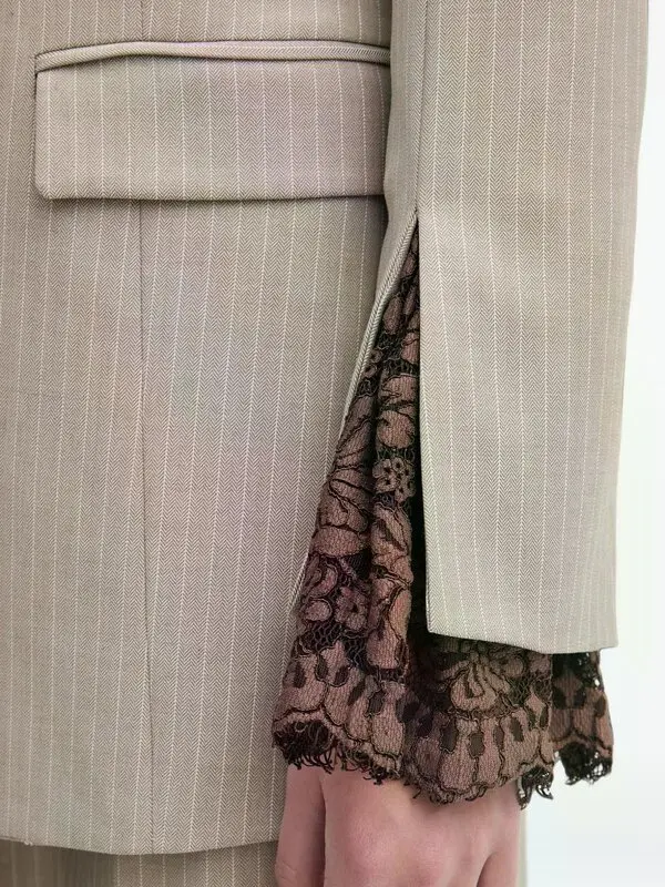 HAVEONE Lace-trim Double-breasted Blazer
