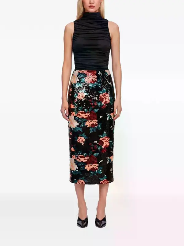 FORTE_FORTE Sequin-embellished Floral-print Midi Skirt - Black