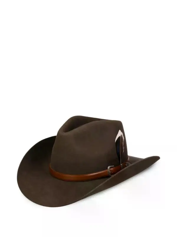 Stetson Buckle-detail Feather-trim Hat - Brown
