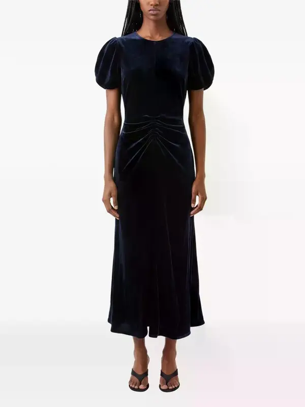 Victoria Beckham Midi Bela Gathered Puff-sleeve Dress - Blue