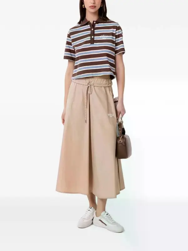 GAELLE PARIS Striped Cropped Polo Shirt - Brown