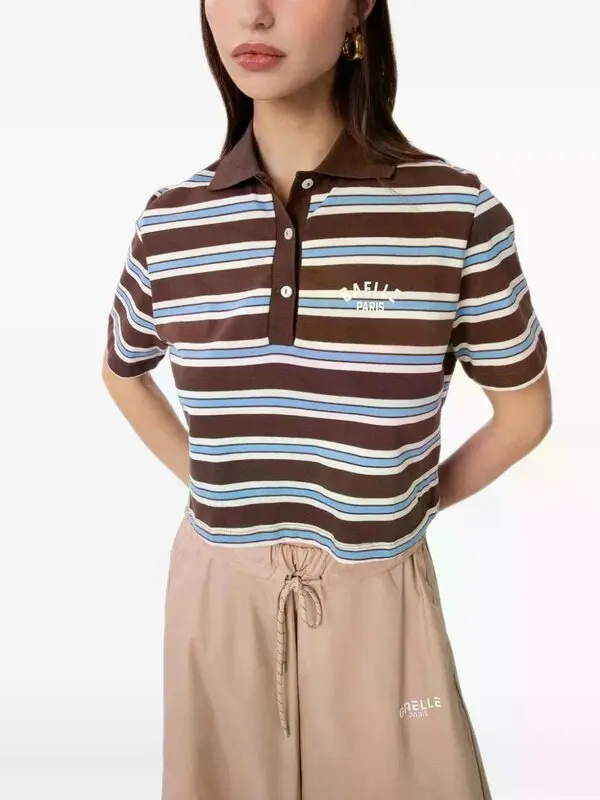 GAELLE PARIS Striped Cropped Polo Shirt