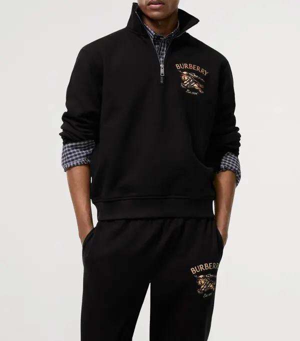 Burberry Cotton Ekd Quarter-zip Sweatshirt - Black