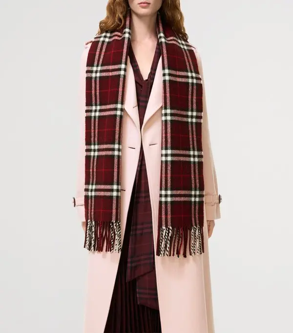 Burberry Cashmere-blend Sparkle Check Scarf - Red