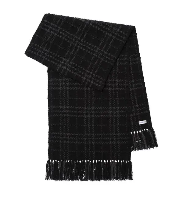 Burberry Cashmere-silk-wool Embellished Check Scarf - Black