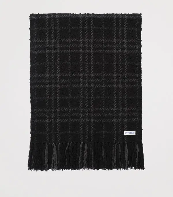 Burberry Cashmere-silk-wool Embellished Check Scarf - Black