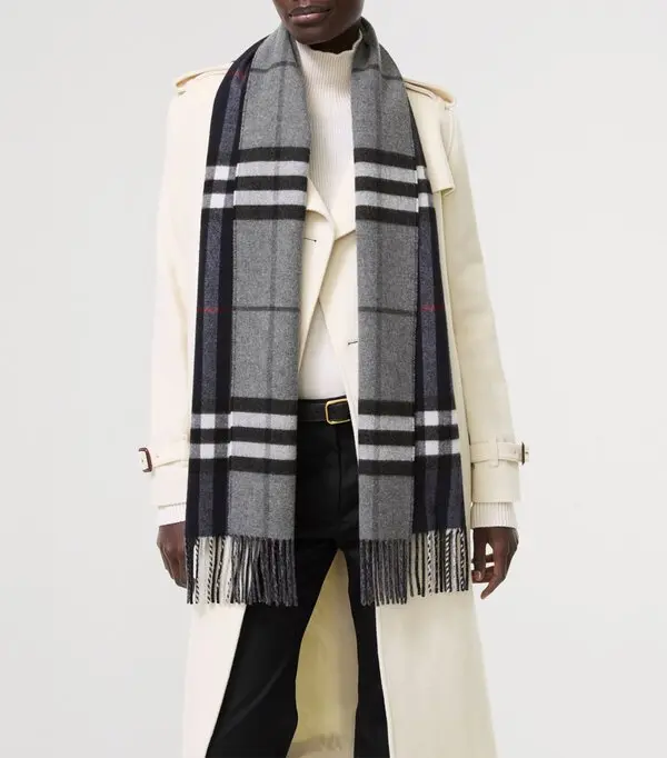 Burberry Cashmere Reversible Check Scarf - Grey