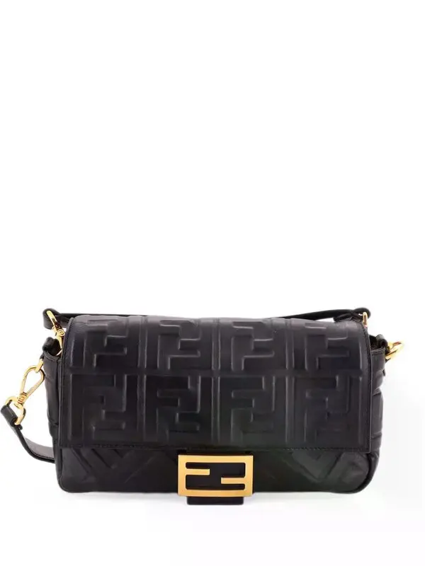 Fendi Baguette Nm Bag Zucca Embossed Leather Medium Crossbody Bag
