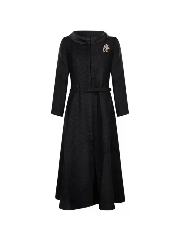 Roland Mouret Boucle Coat With Flower Brooch
