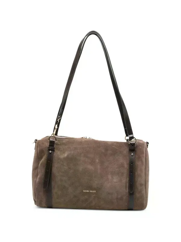 MARC ELLIS Suede-finish Logo-plaque Shoulder Bag - Neutrals