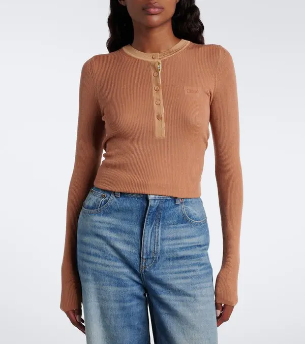 Chloé Ribbed-knit Wool Henley Shirt