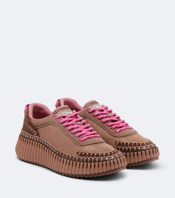 Chloé Nama Leather-trimmed Platform Sneakers - Brown