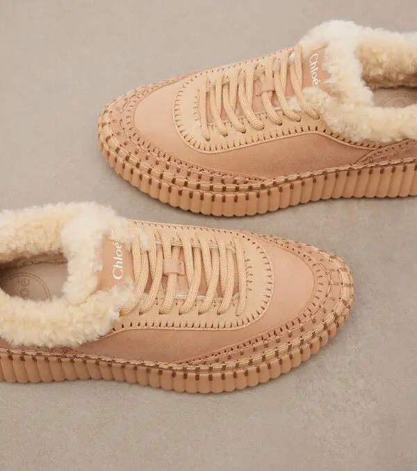 Chloé Nama Shearling-lined Suede Platform Sneakers