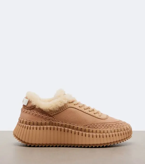Chloé Nama Shearling-lined Suede Platform Sneakers