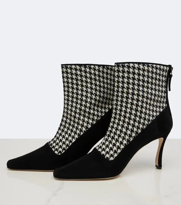 Manolo Blahnik Gosta Houndstooth Suede-trimmed Ankle Boots