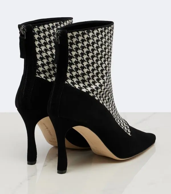 Manolo Blahnik Gosta Houndstooth Suede-trimmed Ankle Boots
