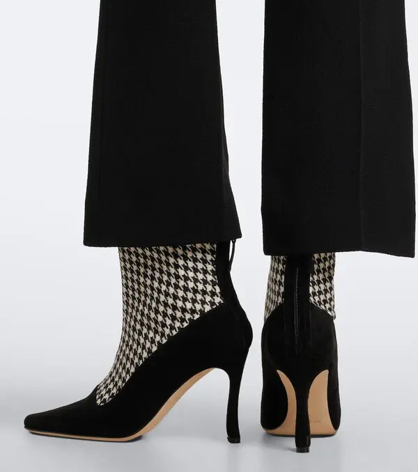 Manolo Blahnik Gosta Houndstooth Suede-trimmed Ankle Boots