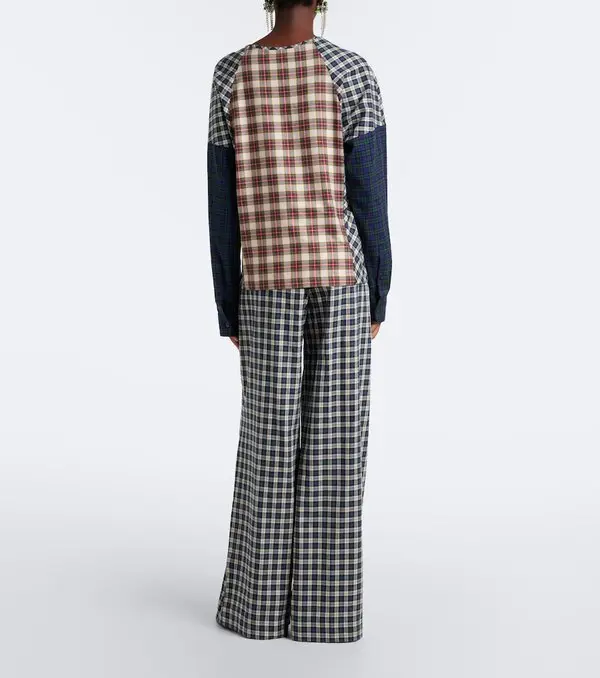 Dries Van Noten Checked Cotton Flannel Wide-leg Pants