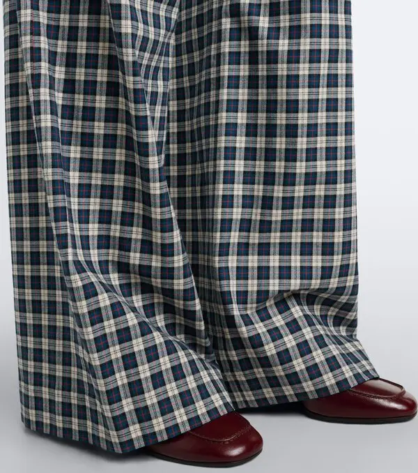 Dries Van Noten Checked Cotton Flannel Wide-leg Pants
