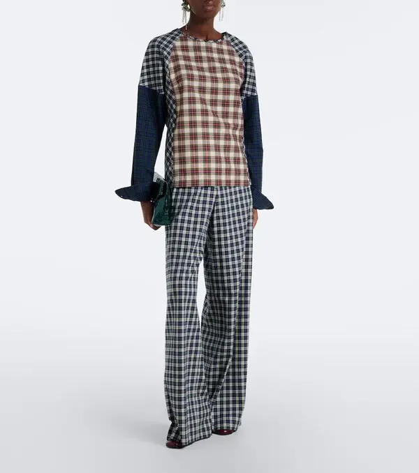 Dries Van Noten Checked Cotton Flannel Wide-leg Pants