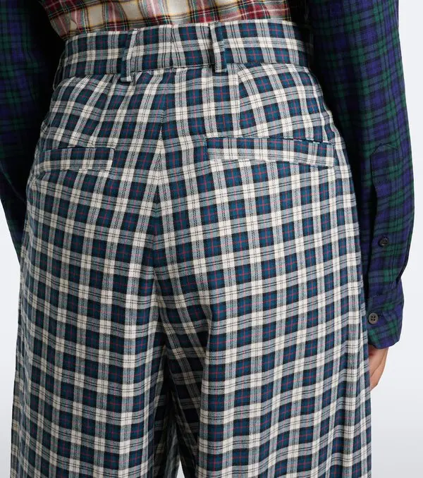 Dries Van Noten Checked Cotton Flannel Wide-leg Pants