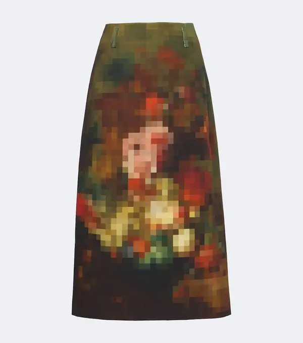 Dries Van Noten Printed Cotton Canvas Midi Skirt