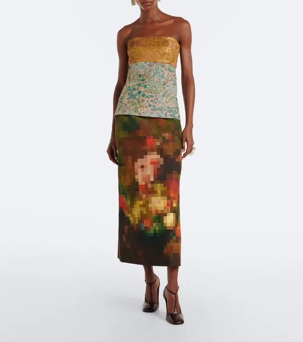 Dries Van Noten Printed Cotton Canvas Midi Skirt