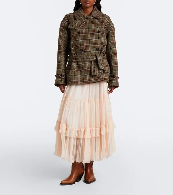 Chloé Checked Wool And Cotton-blend Peacoat