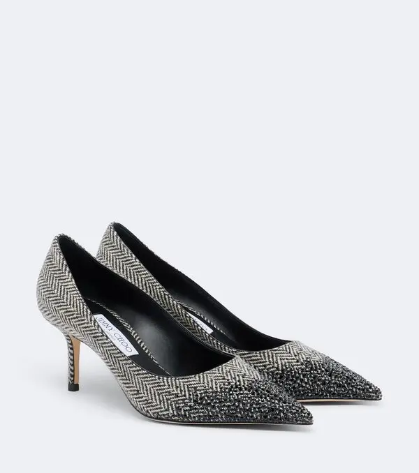 JIMMY CHOO Love Embellished Herringbone Pumps