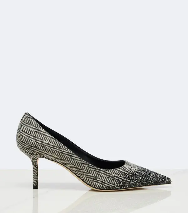 JIMMY CHOO Love Embellished Herringbone Pumps
