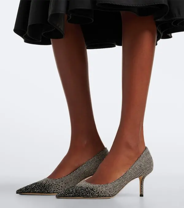 JIMMY CHOO Love Embellished Herringbone Pumps