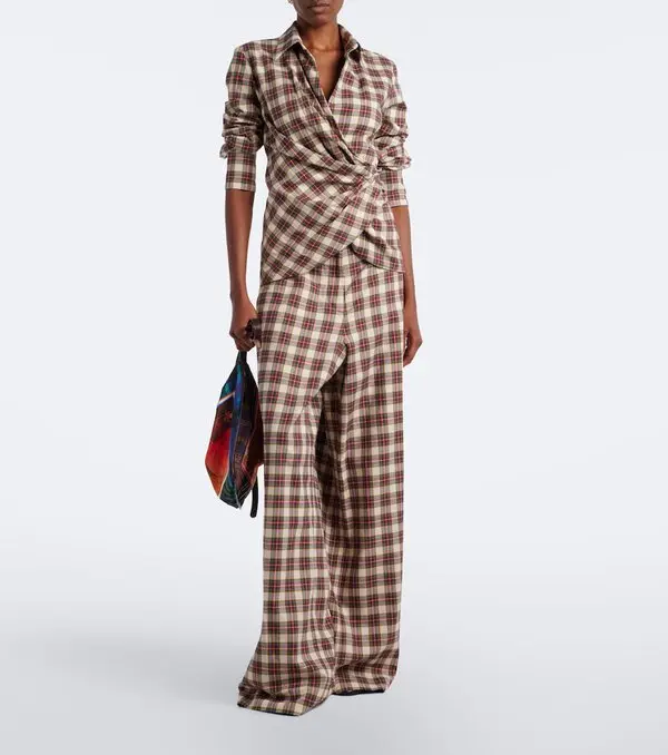 Dries Van Noten Draped Plaid Cotton Flannel Shirt