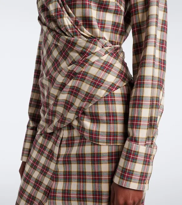 Dries Van Noten Draped Plaid Cotton Flannel Shirt