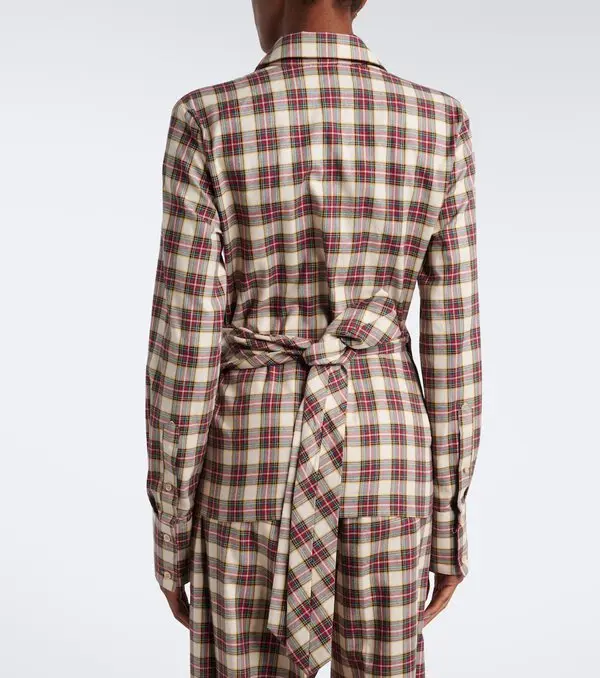Dries Van Noten Draped Plaid Cotton Flannel Shirt
