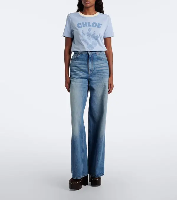 Chloé Logo Printed Cotton Jersey T-shirt