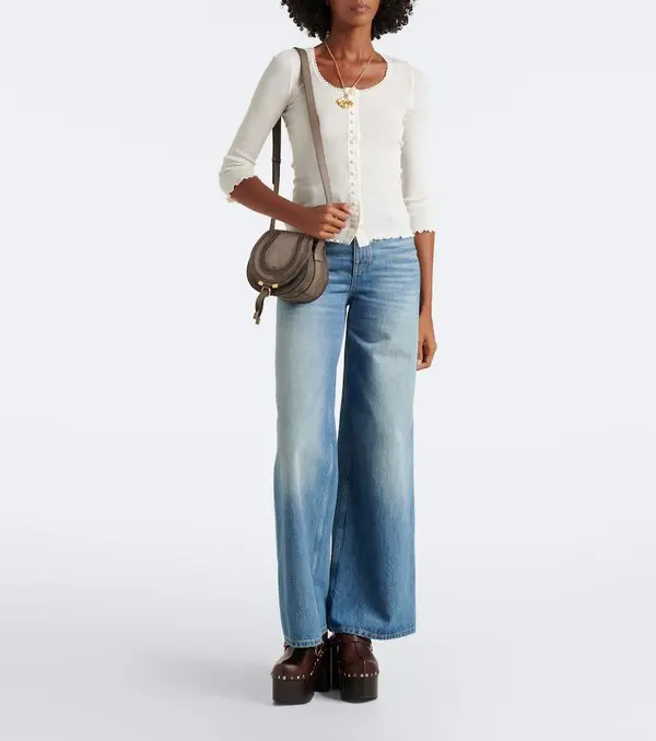 Chloé Marcie Small Suede Crossbody Bag - Grey