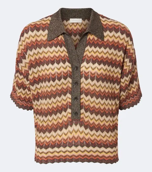 Faithfull The Brand Raya Chevron Lame Polo Sweater - Multicoloured