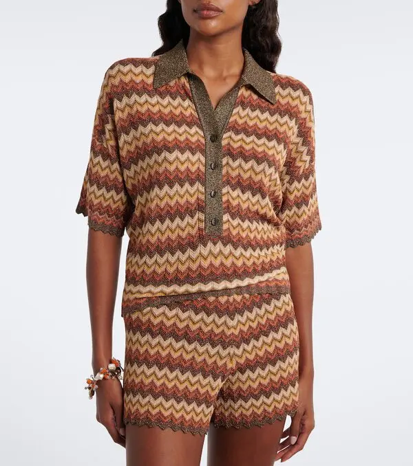 Faithfull The Brand Raya Chevron Lame Polo Sweater