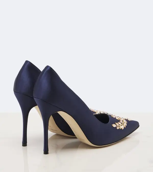Manolo Blahnik Pasadis Embellished Satin Pumps