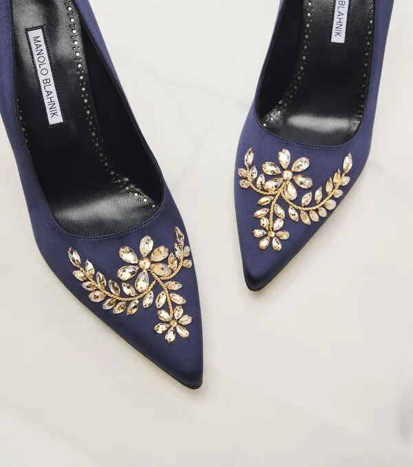 Manolo Blahnik Pasadis Embellished Satin Pumps
