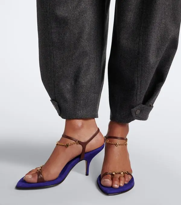 Chloé Embellished Leather Sandals - Blue