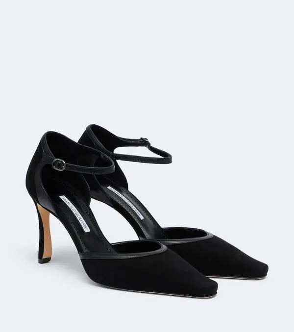 Manolo Blahnik Armelia Leather-trimmed Suede Pumps