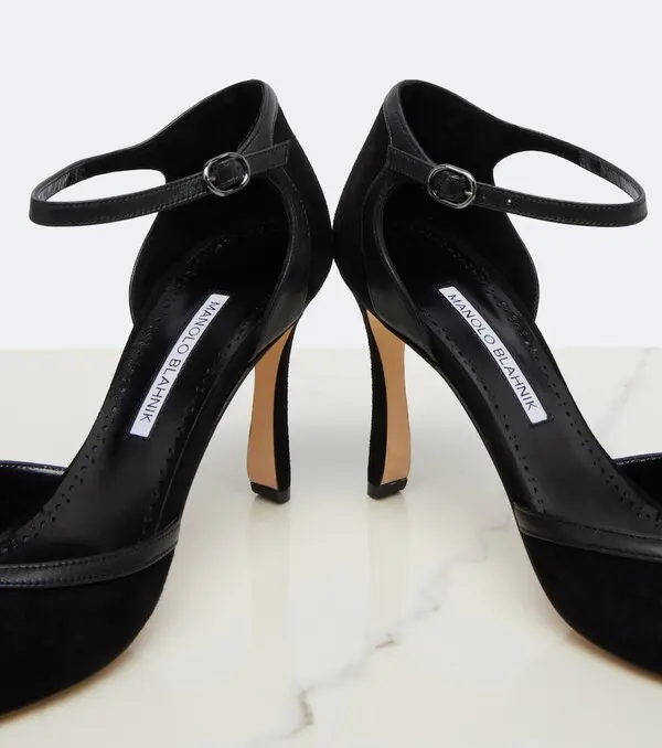Manolo Blahnik Armelia Leather-trimmed Suede Pumps