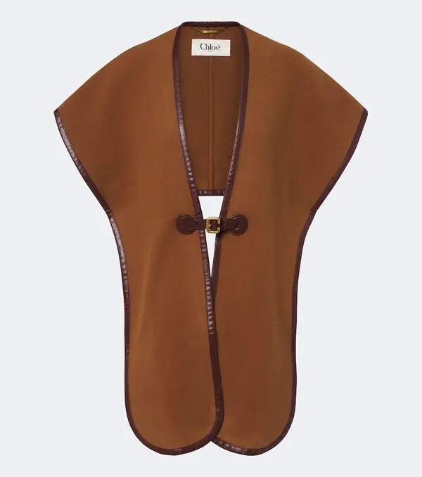 Chloé Leather-trimmed Wool-blend Shawl