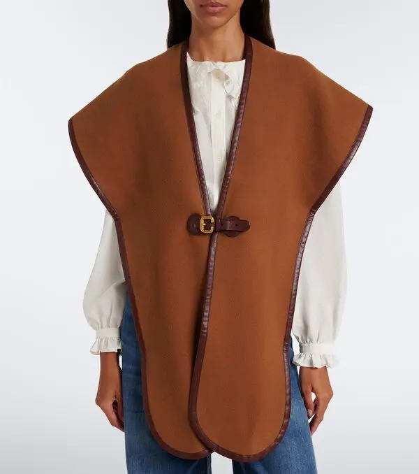 Chloé Leather-trimmed Wool-blend Shawl