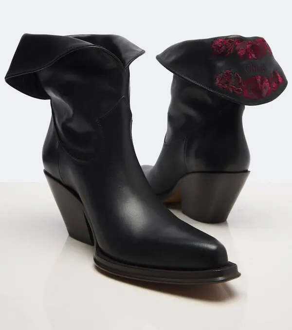Chloé Azelan Leather Cowboy Boots
