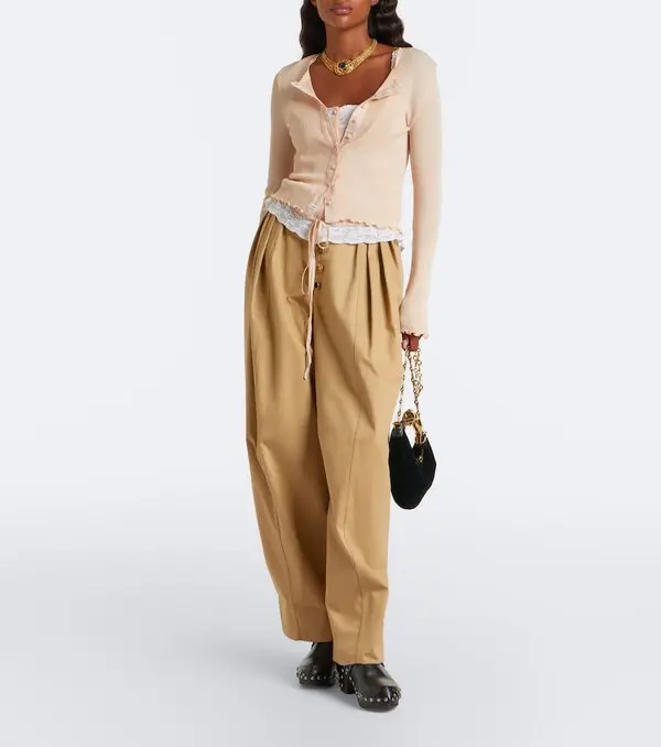Chloé Embellished Pleated Cotton Barrel-leg Pants