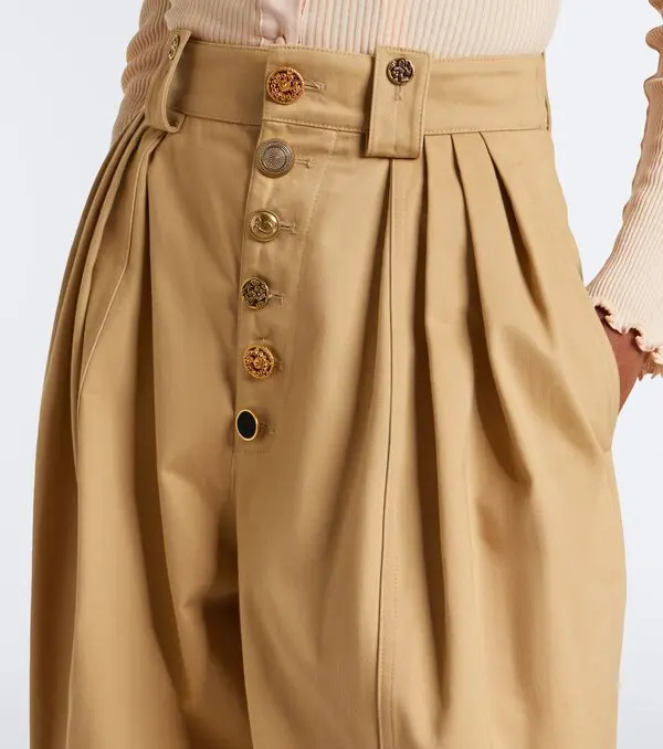 Chloé Embellished Pleated Cotton Barrel-leg Pants