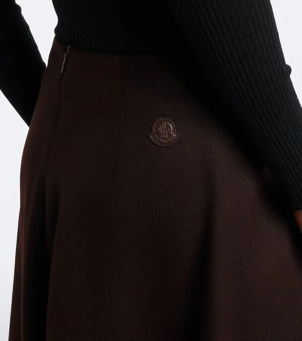 Moncler Leather-trimmed Virgin Wool Midi Skirt
